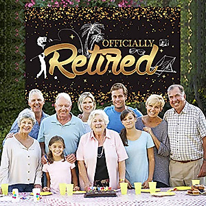 Happy Retirement Party Decorations, Giant Black and Gold Sign Retirement Party Banner Photo Booth Backdrop Background for Happy Retirement Party Supplies (Black)