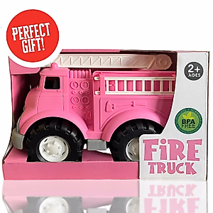 Big Plastic Toy Fire Truck for Toddlers Boys and Girls | Pink Fireman Engine Vehicle with Rescue Ladders for Indoor and Outdoor Imaginative Play (Pink)