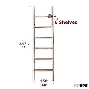 Ilyapa Blanket Ladder for The Living-Room - Rustic Decorative Quilt Ladder with Folding Construction for Easy Storage, Brown Weathered Wood