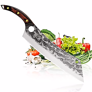 XYJ Full Tang 12 Inch Long Knife Finger Hole Design Stainless Steel Extra Long Blade Ergonomic Wood Handle Japanese Chef Vegetable Knife For Cutting Cake Watermelon Brisket