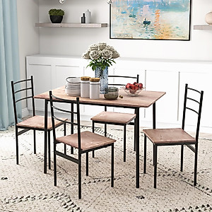 HOMCOM 5 Piece Dining Room Table Set for 4, Space Saving Kitchen Table and Chairs, Rectangle Dining Set with Steel Frame for Breakfast Nook