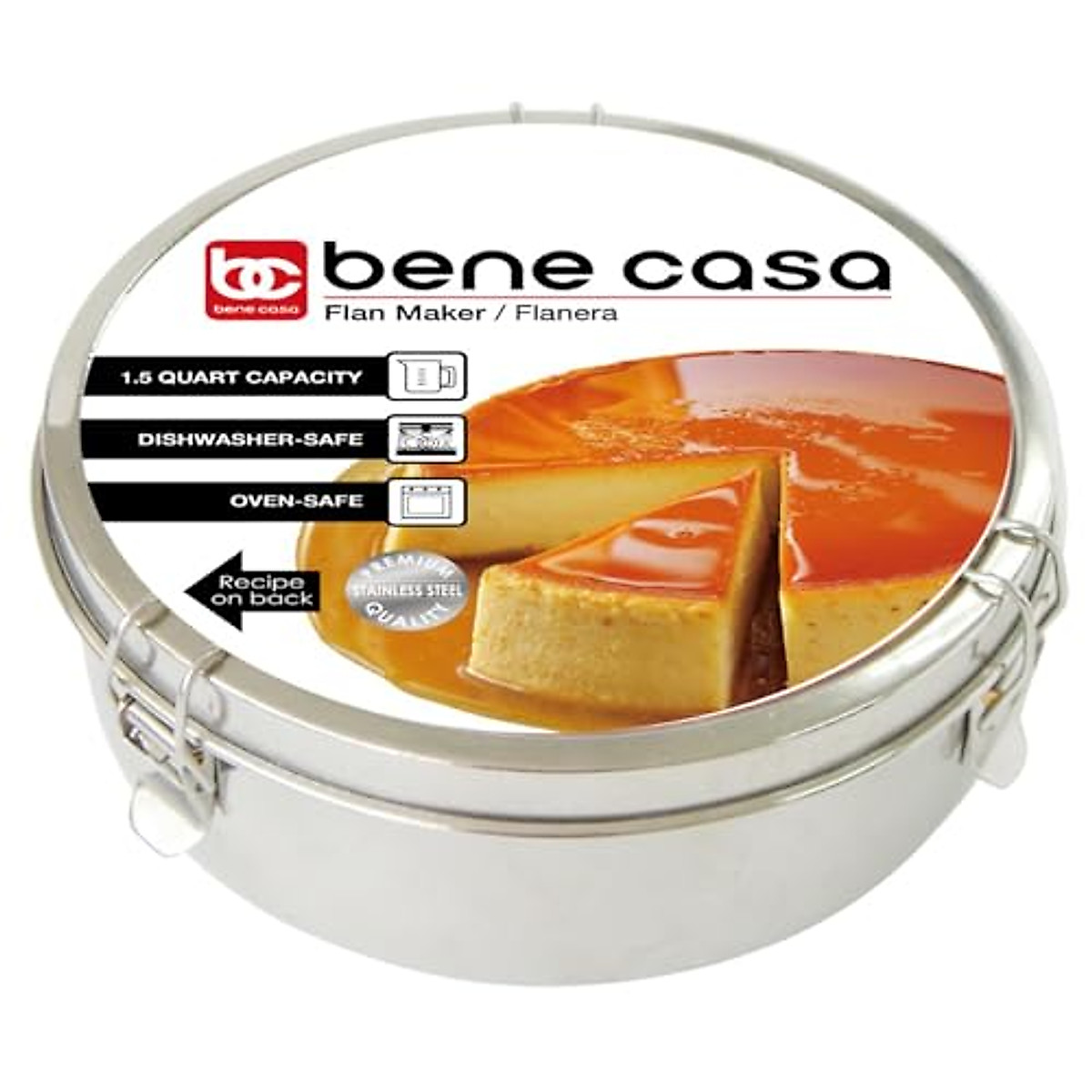 Bene Casa 1.5Qt Stainless Steel Flan Maker, Flan Mold, 7.5in Diameter