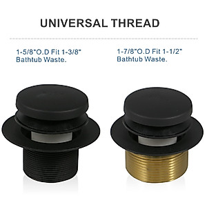 Black Tub Drain Tip-Toe Tub Trim Set Conversion Kit Assembly, Hidrop Bathtub Drain Replacement Trim Kit with 2-Hole Overflow Faceplate and Universal Fine/Coarse Thread, Matte Black