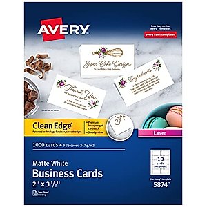 Avery Clean Edge Printable Business Cards with Sure Feed Technology, 2" x 3.5", White, 1,000 Blank Cards for Laser Printers (5874)