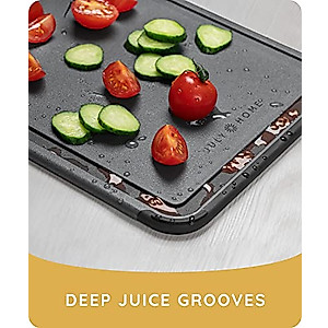 Cutting Boards for Kitchen - Plastic Cutting Board Set of 3, Dishwasher Safe Cutting Boards with Juice Grooves, Thick Chopping Boards for Meat, Veggies, Fruits, Easy Grip Handle, Non-Slip (Black/Gray)