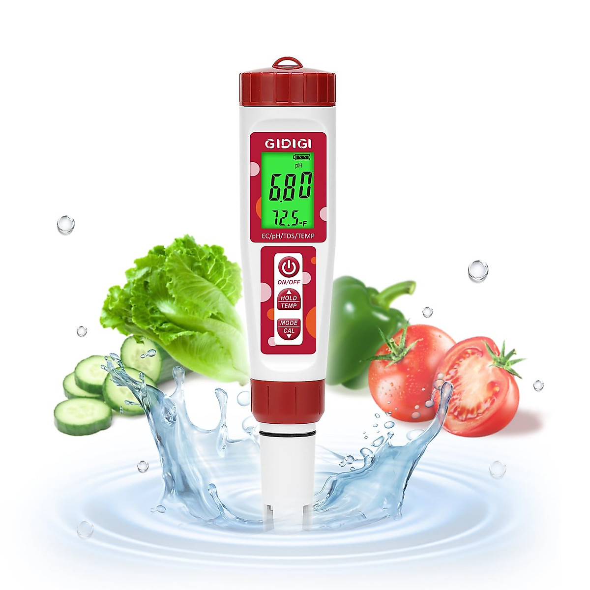 GIDIGI pH Meter,Hydroponic pH Tester, Nutrients ppm pH Meter with Backlit Display,Digital 4 in 1 TDS EC Temp pH and ppm Meter for Nutrients Water,Aquarium,Drinking Water,Tap Water,Irrigation Water