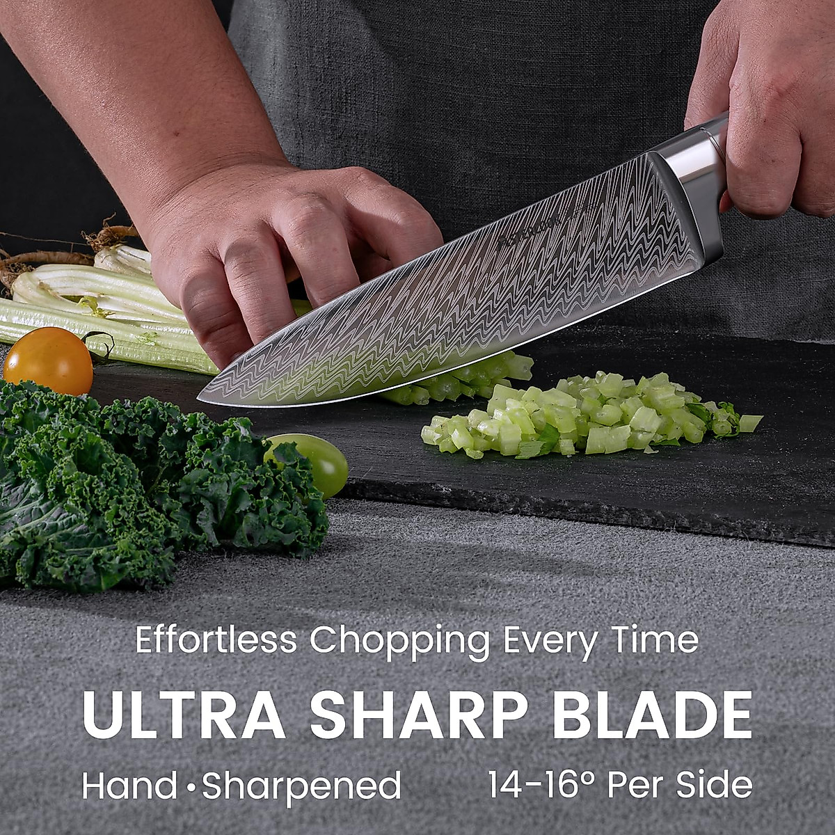 Knife Set, 15 Pieces Kitchen Knife Set with Built in Sharpener Block, German Stainless Steel Knife Block Set