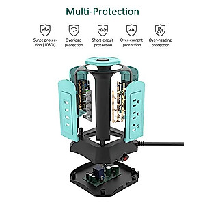 Power Strip Tower Surge Protector, SUPERDANNY Desktop Charging Station, 10 Ft Extension Cord, 9 Outlets, 4 USB Ports, 1080 Joules, 3-Prong, Grounded, Multiple Protections for Home, Office, Blue