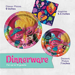 Troll Birthday Party Decorations | Serves 16 Guests | Banner, Tablecloth, Dinner & Cake Plates, Napkins, Sticker