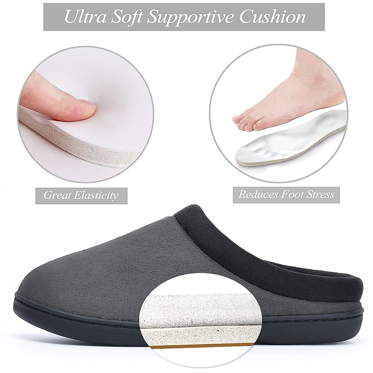 LORDFON Memory Foam Mens Slippers Slip-On Comfy House Slippers for Men Indoor Outdoor Non-Slip Warm Winter Men’s Bedroom Slippers Size 11-12 Grey