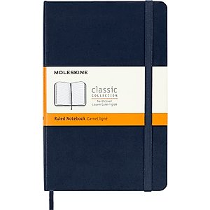 Moleskine Classic Notebook, Hard Cover, Medium (4.5" x 7") Ruled/Lined, Sapphire Blue, 208 Pages