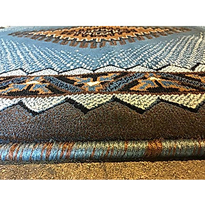 Kingdom Southwest Native American Square Tribal Area Rug Blue Brown Design D143 (5 Feet 3 Inch X 5 Feet 3 Inch Square)