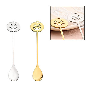 Halloween Pumpkin Spoons for Women Men Coffee Tea Spoon for Couples Bf Gf Husband Wife Anniversary Christmas Gift Halloween Party Prop Silver & Gold Sugar Dessert Spoon for 2
