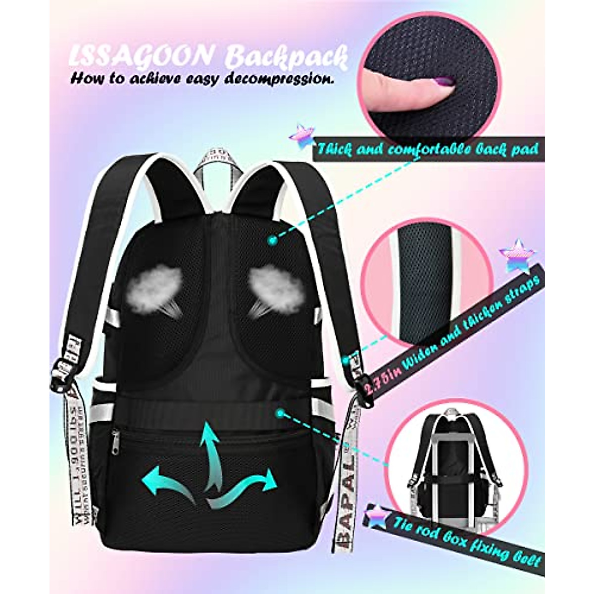 LSSAGOON Backpack for Women Teen Kids Girls, Water Resistant Casual Daypack Fits Laptop with USB Charging Port,Cute Bookbag for Travel,School,Hiking,Gift…