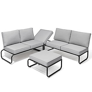 VredHom 6PCS Aluminum Outdoor Furniture Sets with Cushion Patio Sectional Sofas with Adjustable Backsest, Patio Conversation Set for Pool, Backyard, Garden, Light Gray