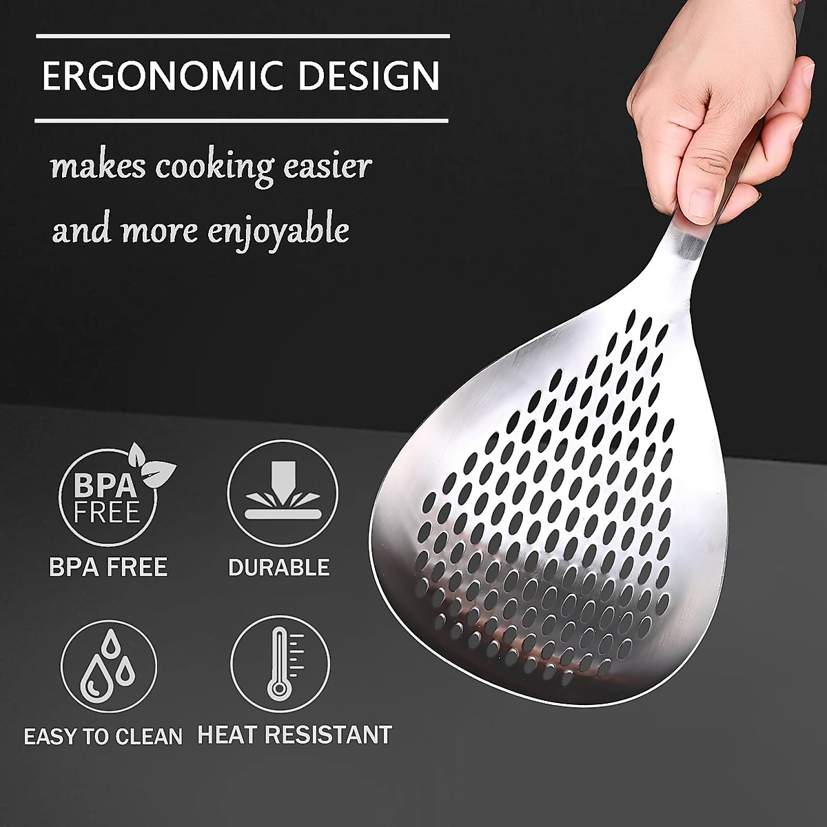 2 Pack Skimmer Slotted Spoon Stainless Steel Strainer Spoon Skimmer Ladle Skimmer Spoon Set Spider Strainer Colander Metal Slotted Spoon Spider Kitchen Utensil for Kitchen Cooking Draining and Frying