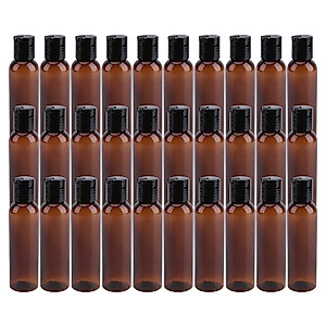 Bekith 30 Pack 4oz Plastic Squeeze Bottles with Disc Top Flip Cap, Empty Amber BPA-Free Refillable Containers For Shampoo, Lotions, Liquid Body Soap, Creams