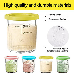 Replacement Pints and Lids for Ninja Creami, Compatible with Ninja NC501 NC500 Series, 24 oz Creami Pint Containers with Leak Proof Lids (blue, yellow) (2pcs)
