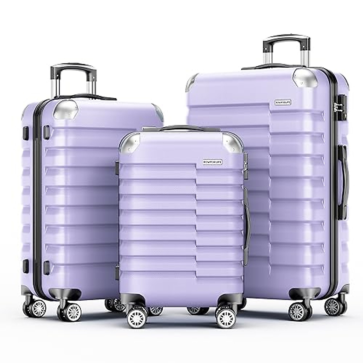 Powforlife Suitcase Sets Hardside With Double Spinner TSA Lock 3 Piece Travel Luggage Set Lightweight, Lavender Purple