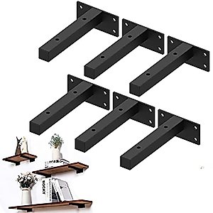 Flybath Shelf Brackets 6 Pack 6Inch / 15CM Stainless Steel Floating Bracket Heavy Duty Wood Shelves Support Wall Mounted Farmhouse Furniture Home Decorations, Matte Black