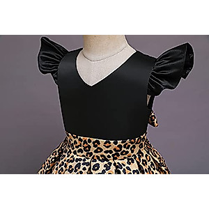 Flower Girl Leopard High Low Tutu Dress for Kids Baby Wedding Bridesmaid Pageant Party Formal Gown Toddler Princess Communion Birthday Dresses with Rainbow Sequins Ears Headwear Khaki 6-7 Years