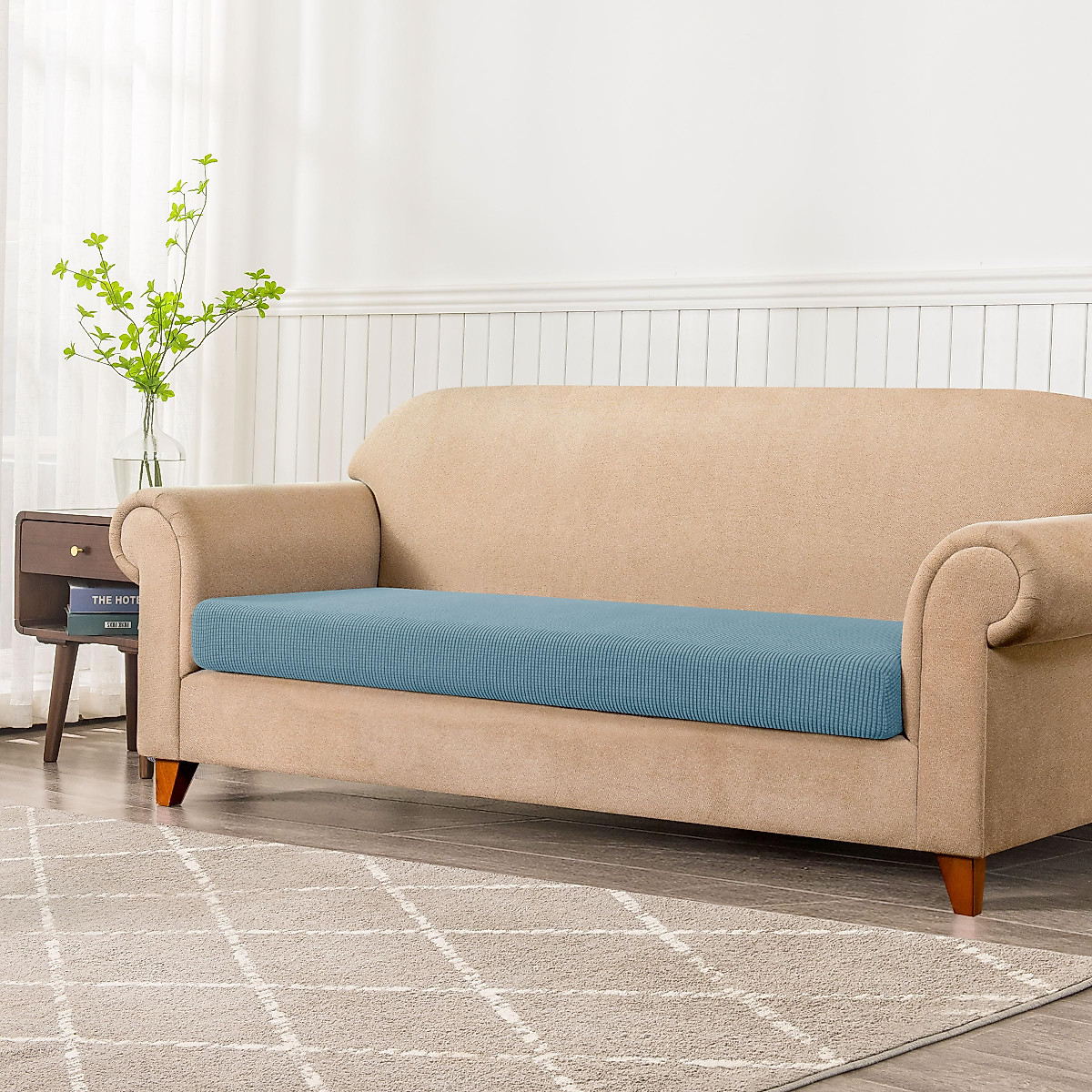 SUBRTEX Couch Slipcover RV Seater Slip Loveseat Stretch Durable Sofa Cushion Cover Spandex Elastic Furniture Protector for Settee Seat for Replacement in Livingroom, Medium, Steel Blue