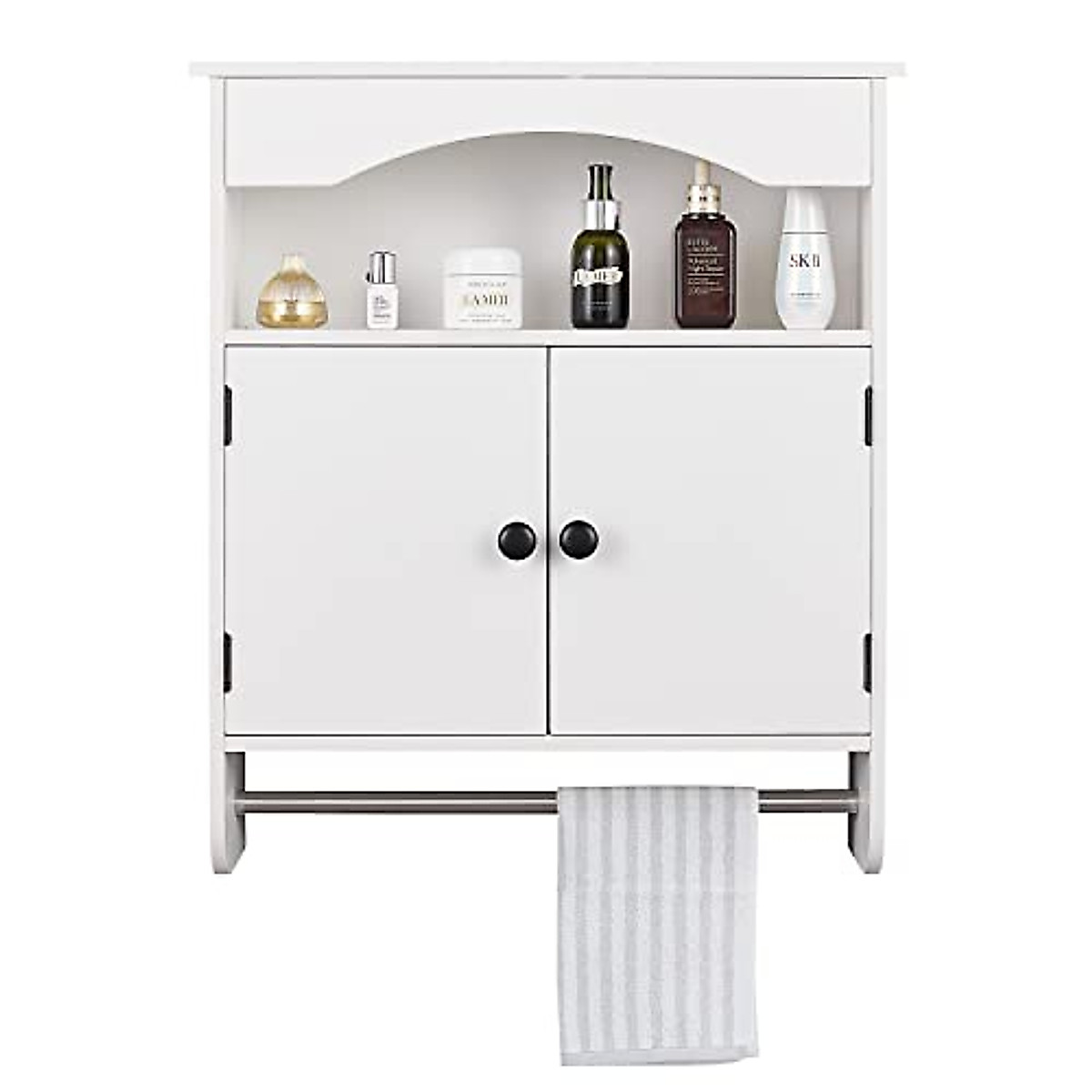 Los muebles White Bathroom Wall Cabinet,Medicine Cabinet with 2 Door Over The Toilet Storage Cabinet Hanging Cabinet with Towels Bar Wall Cabinet for Bathroom Laundry Room Kitchen (White)