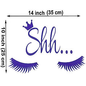 Maydahui 2 PCS Eyelash Wall Decal 14 Inch Salon Home Sign Decor Black Purple Shh Sleep Eyes Art Vinyl Mural Wall Sticker for Living Room Bedroom Easy to Paste