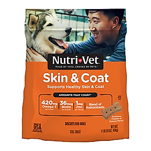 Nutri-Vet Skin & Coat Biscuits for Dogs - Tasty Dog Treat & Dog Skin and Coat Supplement - Small Sized Biscuit - Omega-3 and Biotin Dog Treat - 16 oz