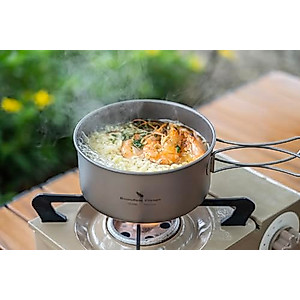 iBasingo Titanium Cookware Camping 1000ml Pot 500ml Pan Set with Folding Handle Outdoor Cooking Bowls Ultralight Picnic Hiking Backpacking Tableware for 1 Person Ti2042C