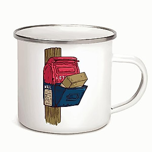 Unique Gift Idea Vintage Mailbox with Package Inside Enthusiasts 12oz Enamel Silver Mug