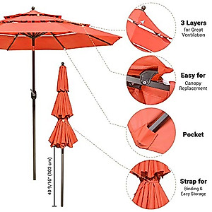 Yescom 9' Aluminum 3 Tier Wind Resistant UV70+ Outdoor Patio Umbrella Push Tilt Crank Pool Yard Garden Deck Table Orange