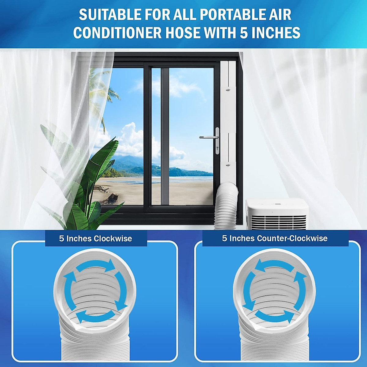 Pomeat Portable AC Window Kit with 5 inches Coupler, Adjustable AC Vent Kit Universal Window Seal Kit for Portable Air Conditioner, Adjustable Length 17 inches-60 inches