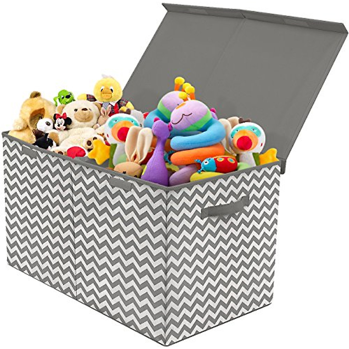 Sorbus Toy Chest with Flip-Top Lid, Kids Collapsible Storage for Nursery, Playroom, Closet, Home Organization, Large (Pattern - Chevron Gray)