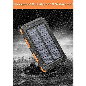 Solar Charger 20000mAh Power Bank Portable Solar Phone Charger, Camping Waterproof External Battery Charger for Cell Phone, 2 USB/LED Flashlight with Compass for Outdoor Activities