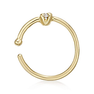 22 Gauge Open Hoop Nose Ring for Women I .01 Carat Diamond Nose Ring for Her I 14k Yellow Gold Nose Ring I 1.3mm Unisex Stud Hypoallergenic Nostril Piercing Jewelry I 22G Body Piercing Lavari Jewelers