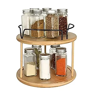 simesove Lazy Susan 2 Tier Turntable 10inch Bamboo Spinning Spice Rack Holder Kitchen Cabinet Countertop Organizer 360 Degree Turntable for Turning Table