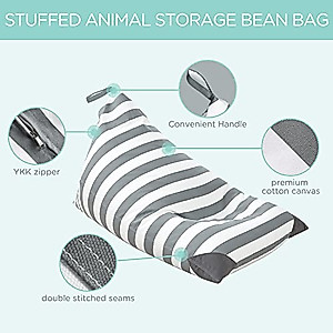 Aubliss Stuffed Animal Storage Bean Bag Chairs Cover, 50"x 35" Extra Large Bean Bags Chair for Kids Adults, Beanbag Toy Storage for Boys Girls - Premium Cotton Canvas Grey Stripe