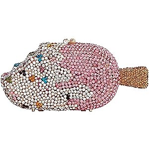 AYKDAS Purses & Totes, Evening Clutches & Crossbody Bags Clutch Cute Ice Cream Shape Evening Bag Rhinestone Wedding Holiday Party Wallet (Color : Pink White)