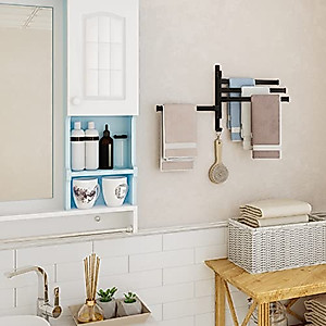 KLDKLD Swivel Towel Rack,Wall Mounted Towel Bar for Bathroom,4-Arms Towel Rack with Hook, Space Saving Towel Holder for Bathroom