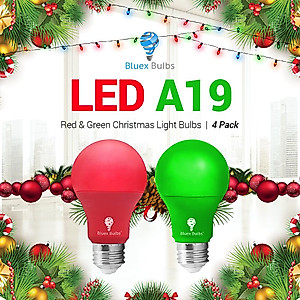 4 Pack LED Red and Green Light Bulbs - 120V E26 Base 9 Watt (60-watt Replacement) - Red and Green Bulbs for Party Decoration, Porch, Home Lighting, Christmas