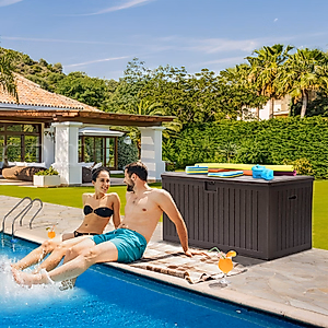 YITAHOME XXL 230 Gallon Large Deck Box,Outdoor Storage for Patio Furniture Cushions,Garden Tools with Flexible Divider, Waterproof,Lockable (Brown)