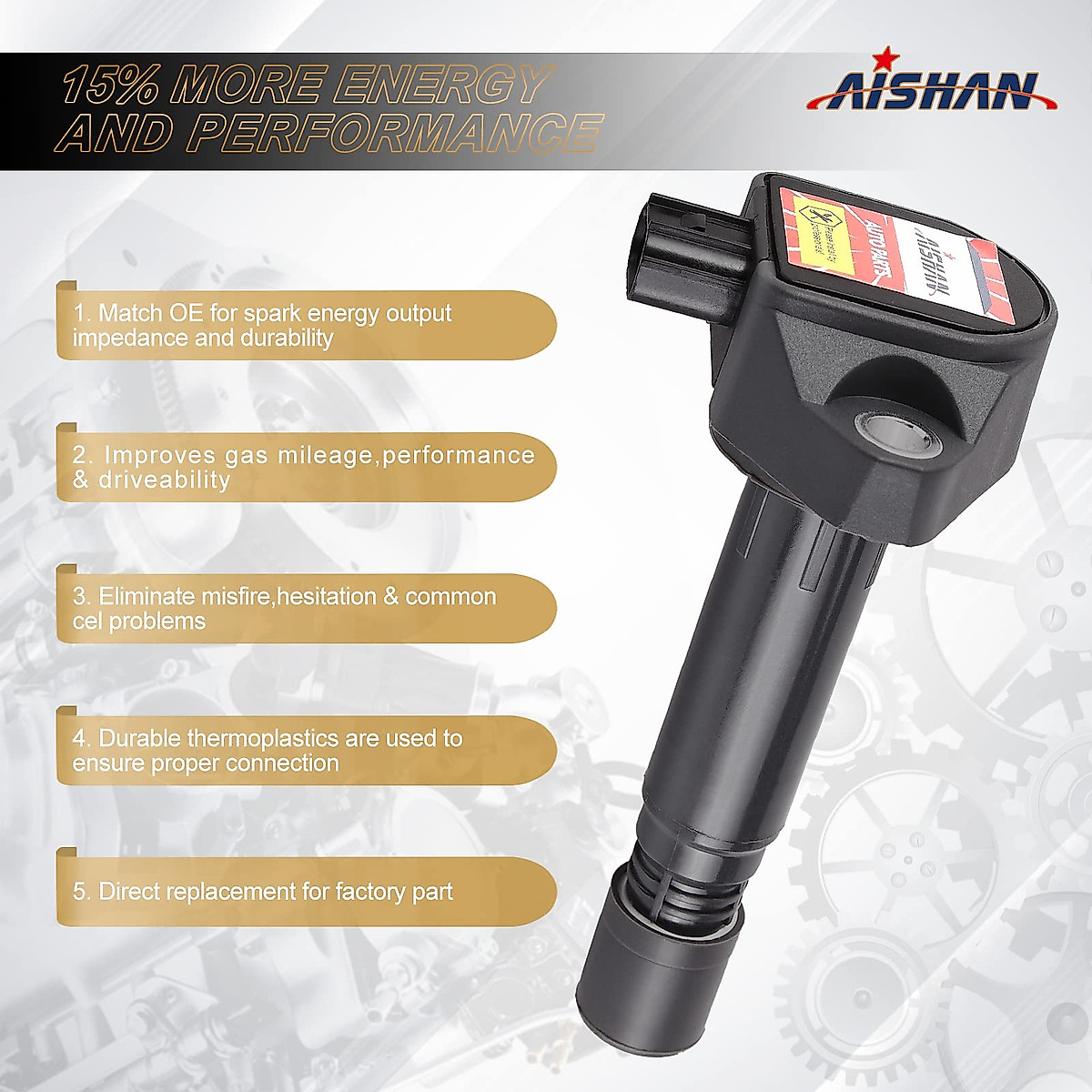 AISHAN Set of 4 Ignition Coil Pack Compatible with 2006 2007 2008 2009 2010 2011 Honda Civic 1.8L | Replace# UF582