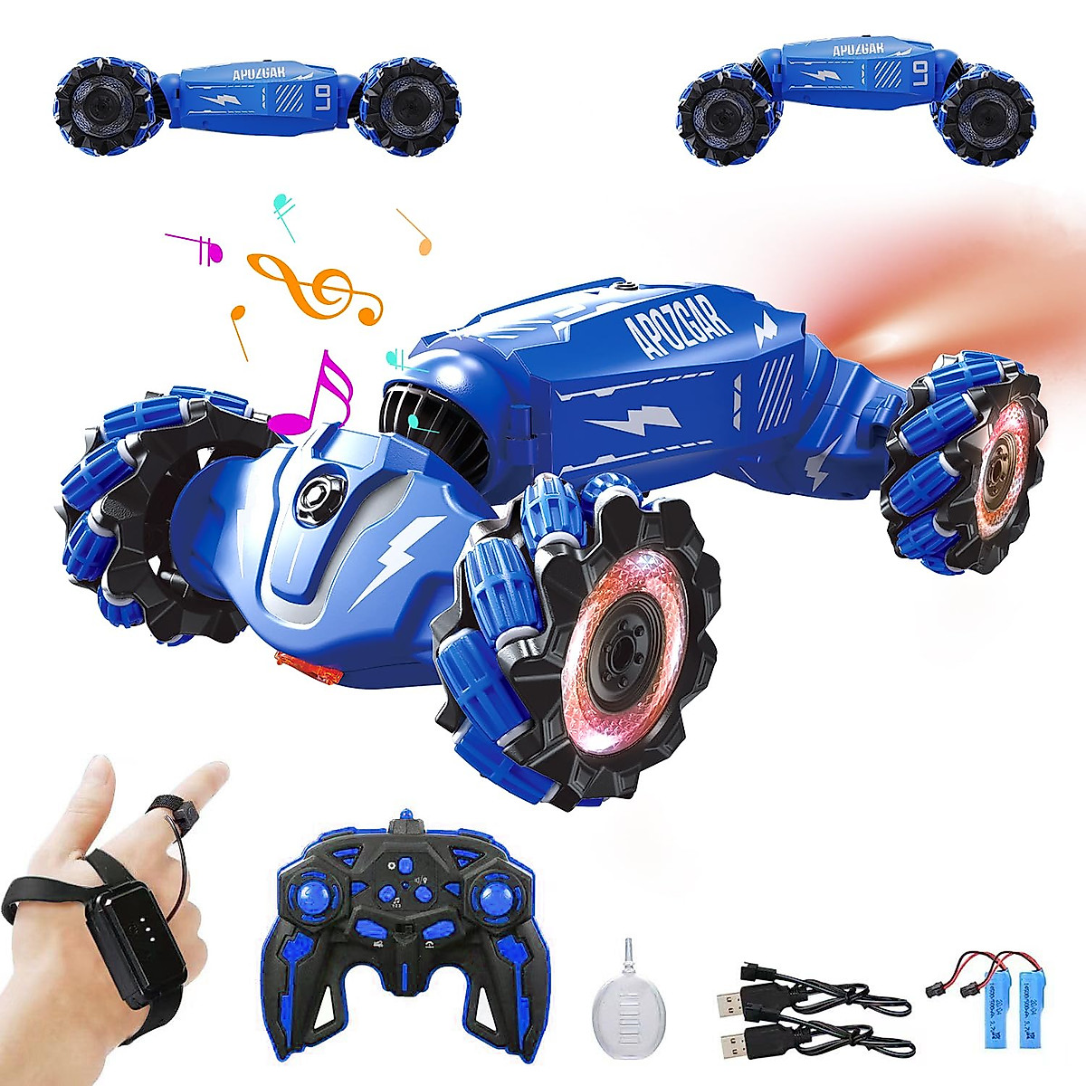 LOOZIX Upgraded Hand Gesture Sensing RC Stunt Car with Lights Music, Spray Drift Hand Gesture RC Car 360° Spins All Terrains Hand Controlled Car Toys for 6 7 8 9 10 Year Old Boys