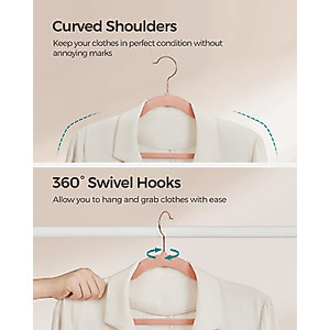 SONGMICS Velvet Hangers 50 Pack, Non-Slip Clothes Hangers, with Shoulder Notches, Pants Bar, 360° Swivel Hook, Space-Saving, for Closet, Pink UCRF029PK05