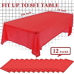 24 Pcs Red Disposable Plastic Tablecloth 54 x 108 Inch Christmas Party Supplies Rectangle Waterproof Table Covers for Indoor Outdoor Events Weddings Birthday Parties
