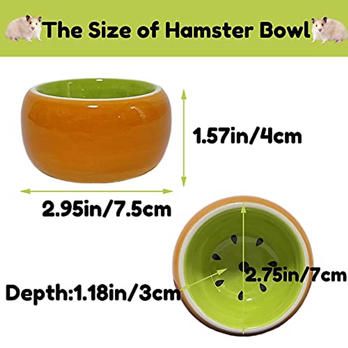Hamster Bowl, Ceramic Guinea Pig Water Bowl Small Animal Food Dish for Syrian Hamster Rabbit Gerbil Chinchilla Hedgehog Sugar Glider Rat (2 Pcs)
