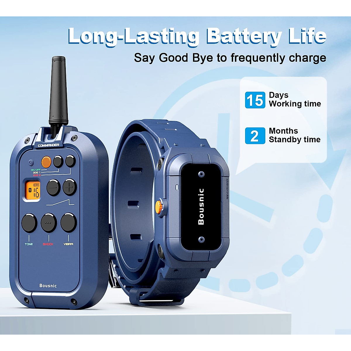 Bousnic Dog Shock Collar with Remote - ¾ Mile Electronic Training Collar for (15-140lbs) Medium Large Dogs, Waterproof Rechargeable Dog E Collar with 3 Modes, Beep, Vibration, Safe Shock(1-16 Levels)