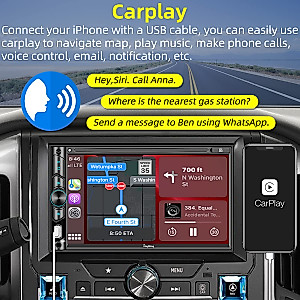 Double Din Car Stereo with Mirror Link for iOS & Android, 7" Full HD Capacitive Touchscreen Carplay, Support Backup/Front Camera, Bluetooth 5.0, Steering Wheel, AM/FM Car Audio Receivers