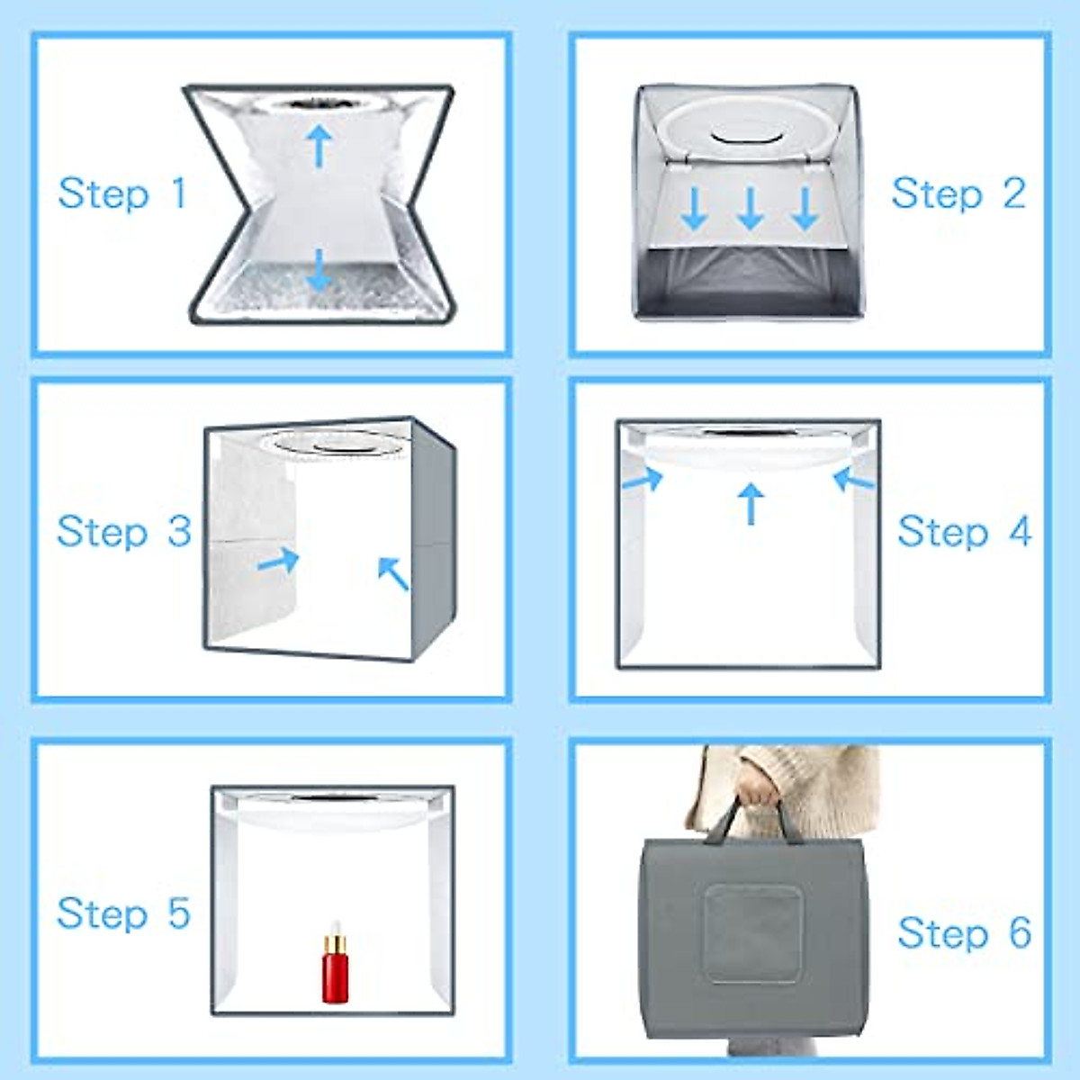 PULLINE Photo Light Box 160 LED 12''x12'' Dimmable Light Box Photography, Portable Photo Studio with Phone Tripod & 6 Backdrops, Folding Shooting Tent Kit for Jewelry/Small Items Product Photography